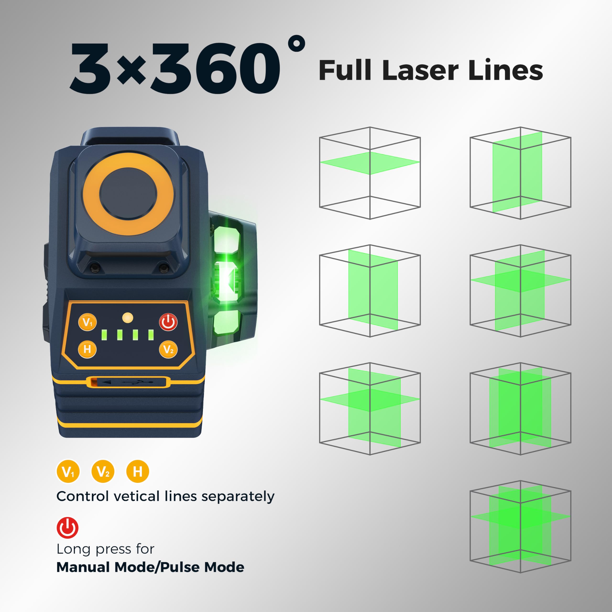 CIGMAN Laser Level 360 Self-leveling, Rechargeable 3X360° Laser Level for Picture Hanging, Construction Laser, Remote Control & Magnetic Bracket,100FT Working Distance, 701SE