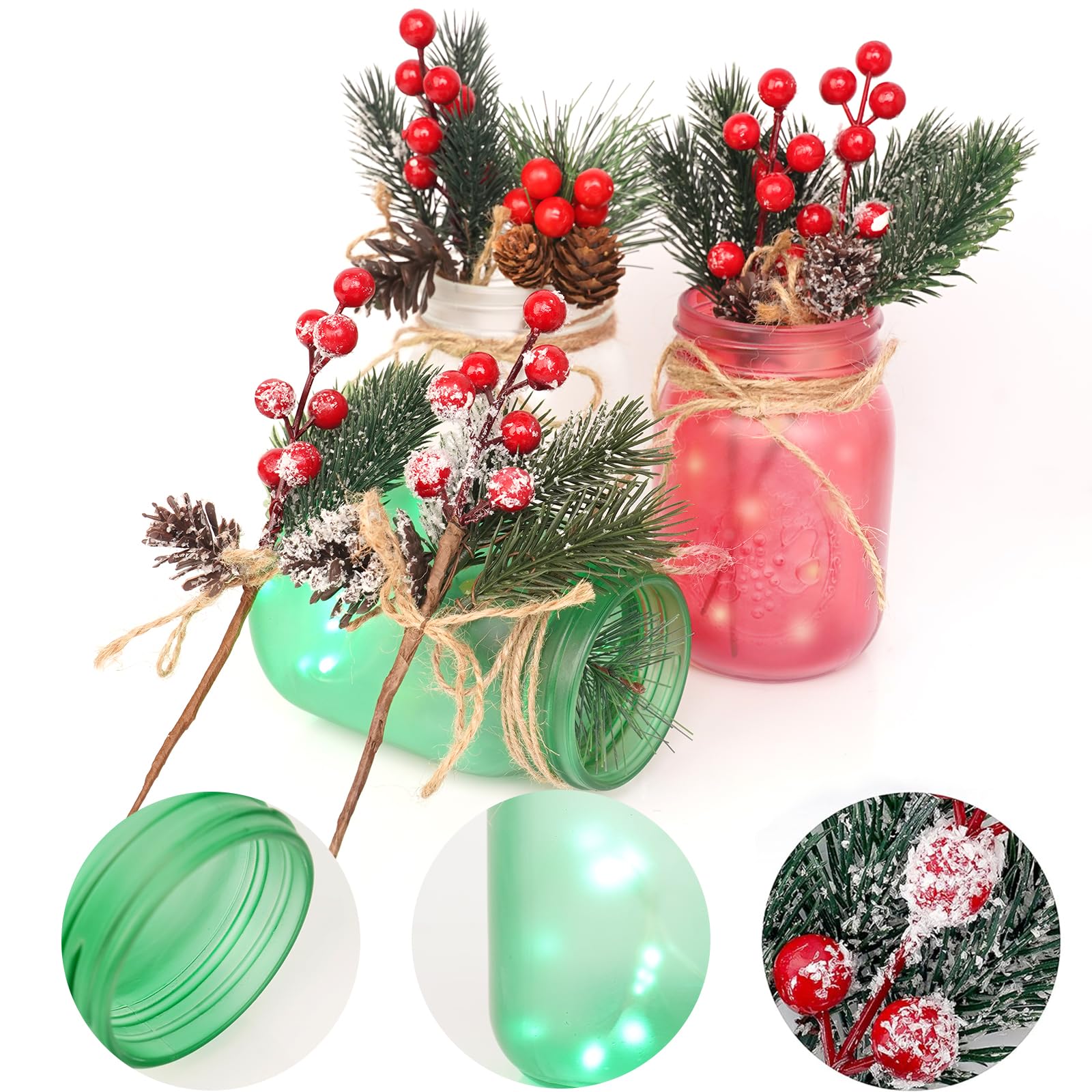 CNVOILA Christmas Centerpiece, Christmas Decor Mason Jars, Mantle Centerpiece Table Decorations, Holiday Table Centerpieces Bulk, Home Mantle Decor, Coffee Table Christmas Decor β 3PC