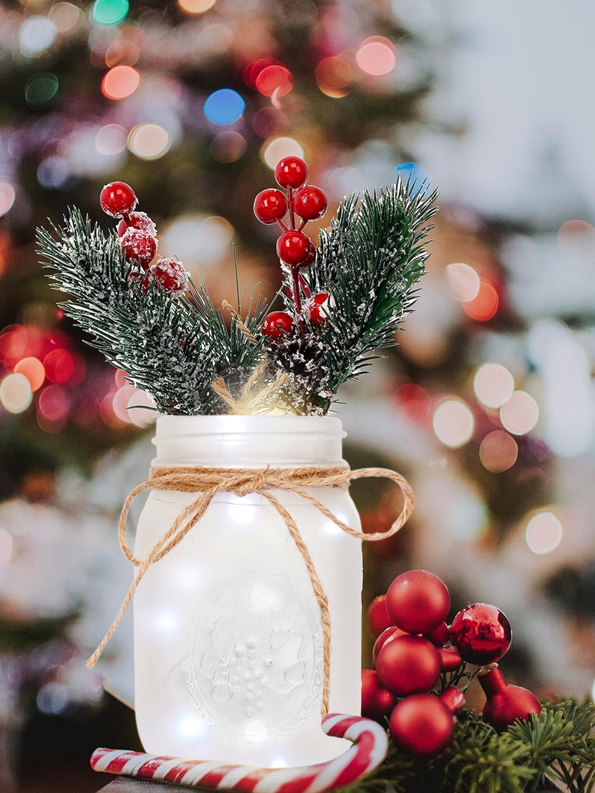 CNVOILA Christmas Centerpiece, Christmas Decor Mason Jars, Mantle Centerpiece Table Decorations, Holiday Table Centerpieces Bulk, Home Mantle Decor, Coffee Table Christmas Decor β 3PC