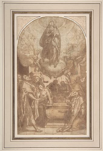ArtDirect Cesare Nebbia 14x18 Black Modern Frame and Double Matted Museum Art Print Titled - The Assumption of the Virgin (1536-1614)