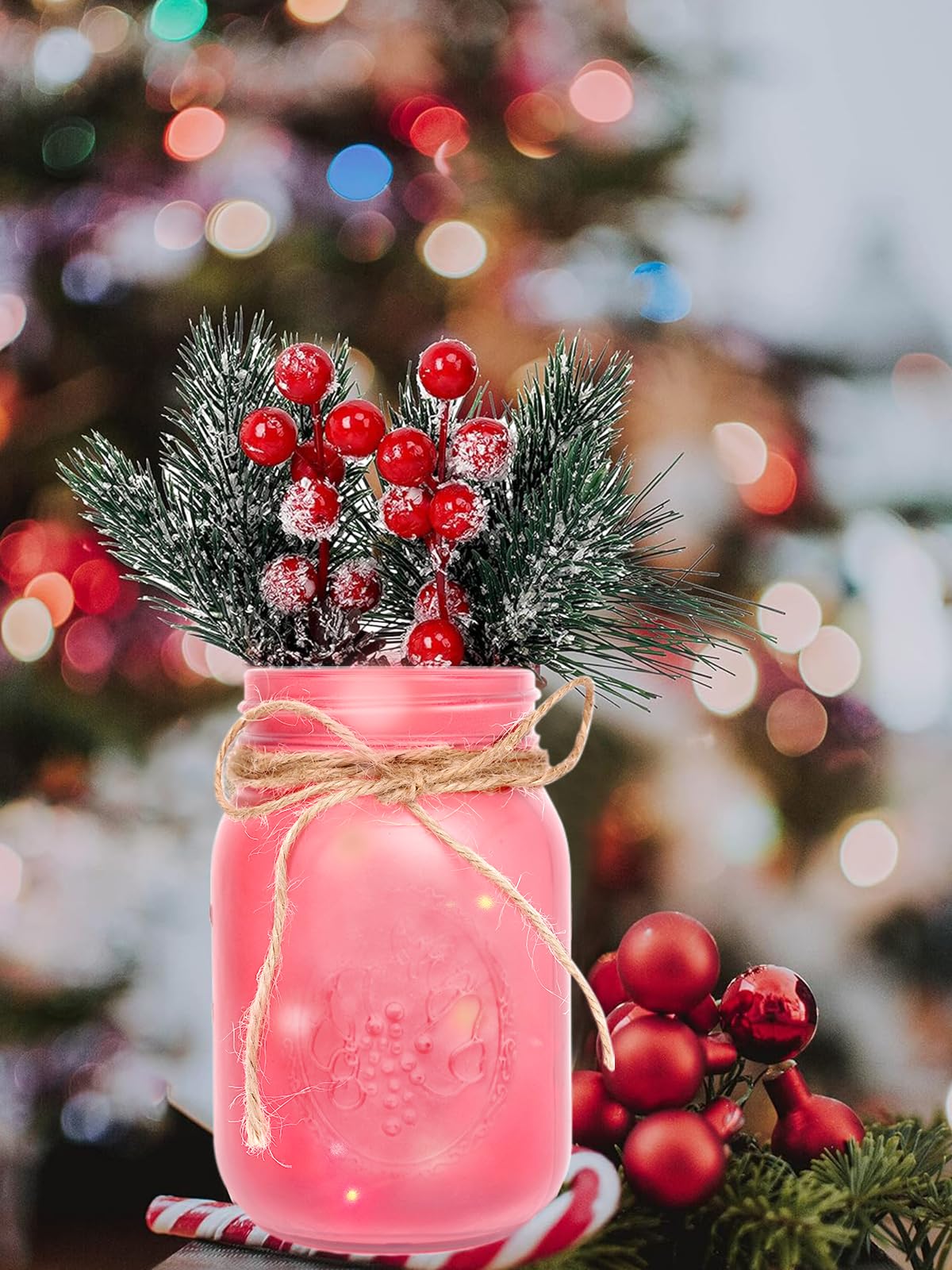 CNVOILA Christmas Centerpiece, Christmas Decor Mason Jars, Mantle Centerpiece Table Decorations, Holiday Table Centerpieces Bulk, Home Mantle Decor, Coffee Table Christmas Decor β 3PC