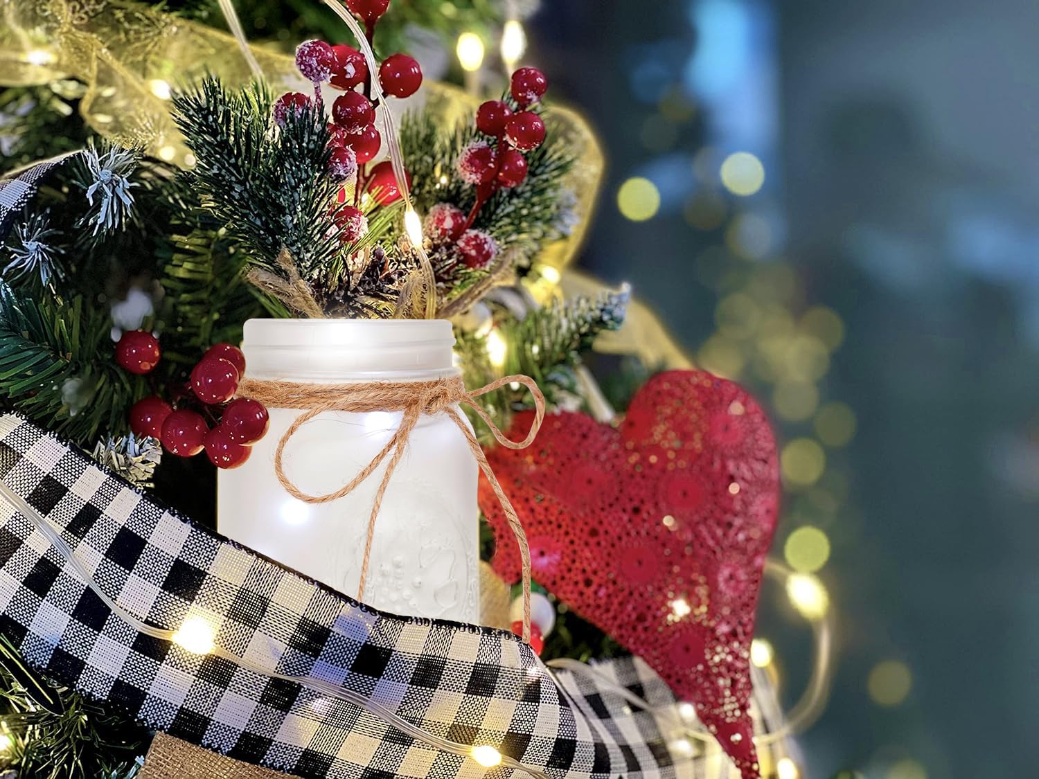 CNVOILA Christmas Centerpiece, Christmas Decor Mason Jars, Mantle Centerpiece Table Decorations, Holiday Table Centerpieces Bulk, Home Mantle Decor, Coffee Table Christmas Decor β 3PC