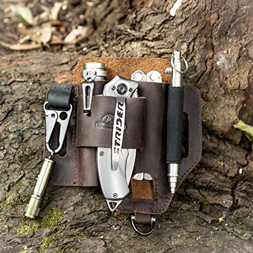 Topstache Leather Multitool Sheath,EDC Belt Organizer for Work and Daily Use,Leatherman Sheath,EDC Pocket Organizer for Flashlight and Multitool,Gifts for Men ,Leather Sheath for Multitool,Darkbrown