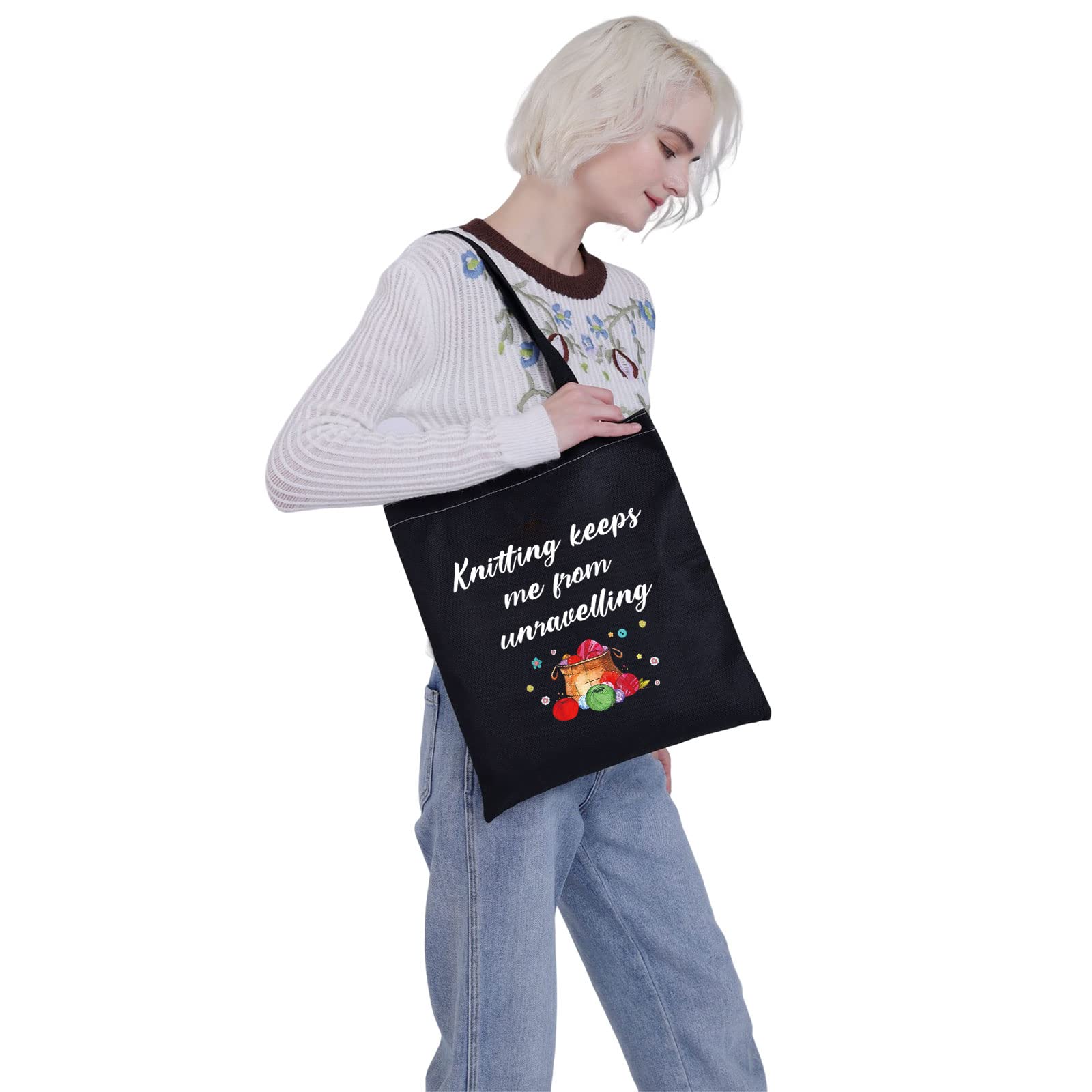 G2TUP Knitting Tote Bag Yarn Storage Bag for Knitting Knitting Keeps Me From Unravelling Knitting Lovers Gift (Knitting Tote Bag)