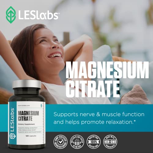 LES Labs Magnesium Citrate β Stress Relief, Restful Sleep, Heart Health, Metabolism, Nerve & Muscle Function β 750mg β Non-GMO Supplement β 120 Capsules