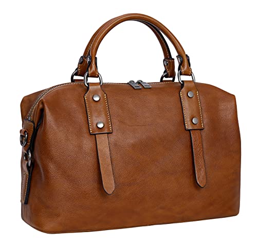 HESHE Genuine Leather Purses for Women Vintage Handbag Shoulder Bag Tote Top Handle Bags Designer Crossbody Satchel (Brown)