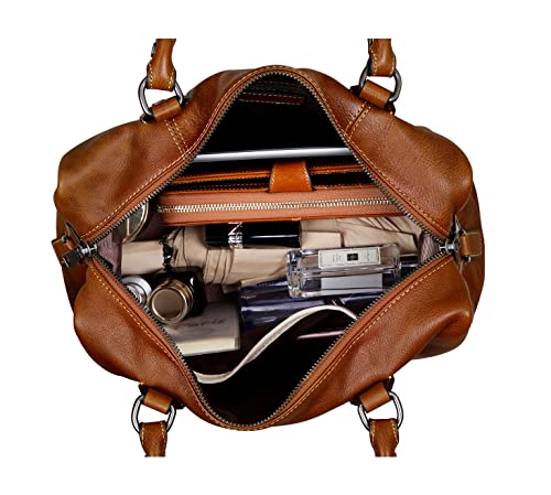 HESHE Genuine Leather Purses for Women Vintage Handbag Shoulder Bag Tote Top Handle Bags Designer Crossbody Satchel (Brown)