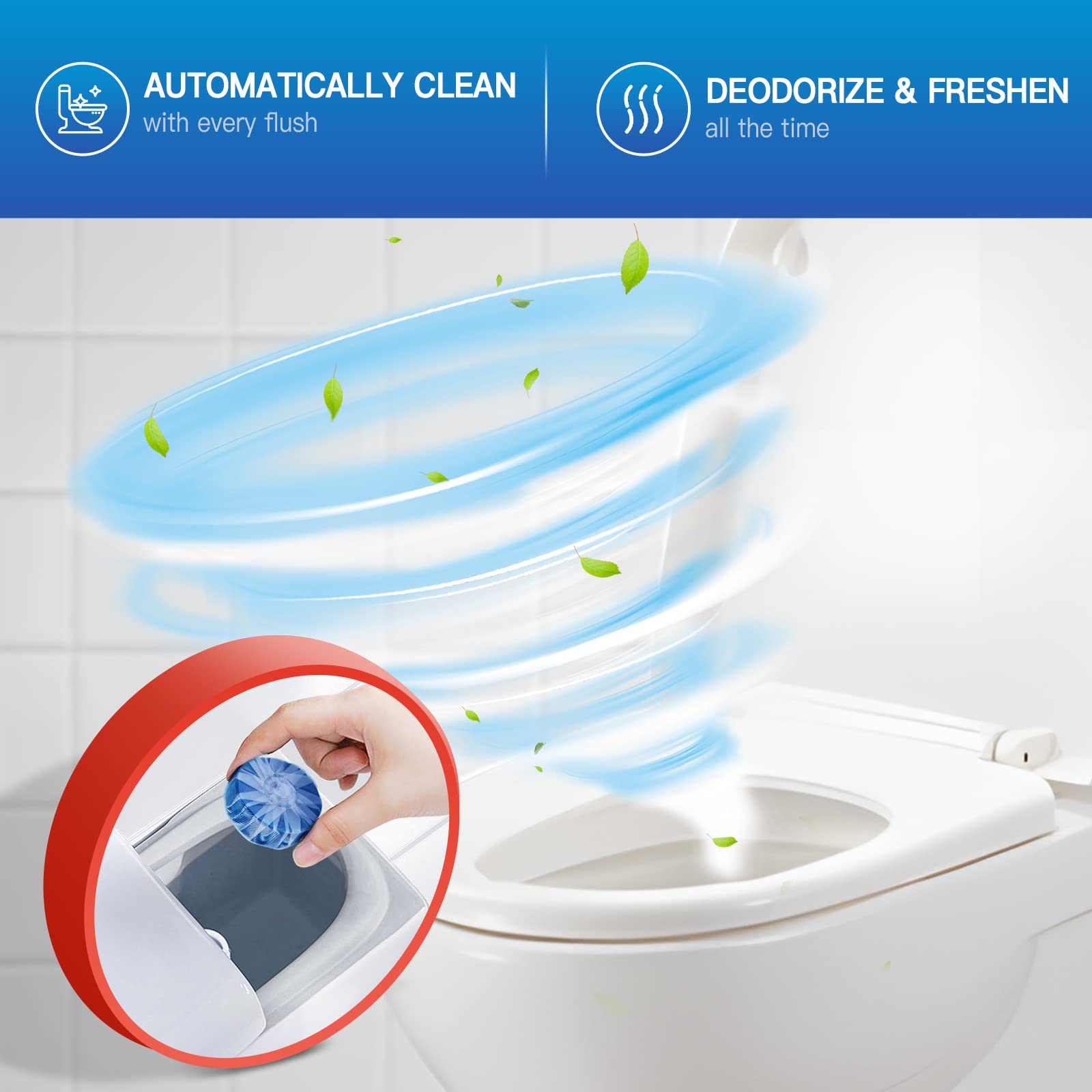 Vacplus Toilet Bowl Cleaners, Ultra-Clean Toilet Cleaners for Deodorizing & Descaling, Long-Lasting Blue Toilet Bowl Cleaner Tablets with Sustained-Release Technology Against Tough Stains (20 PACK)