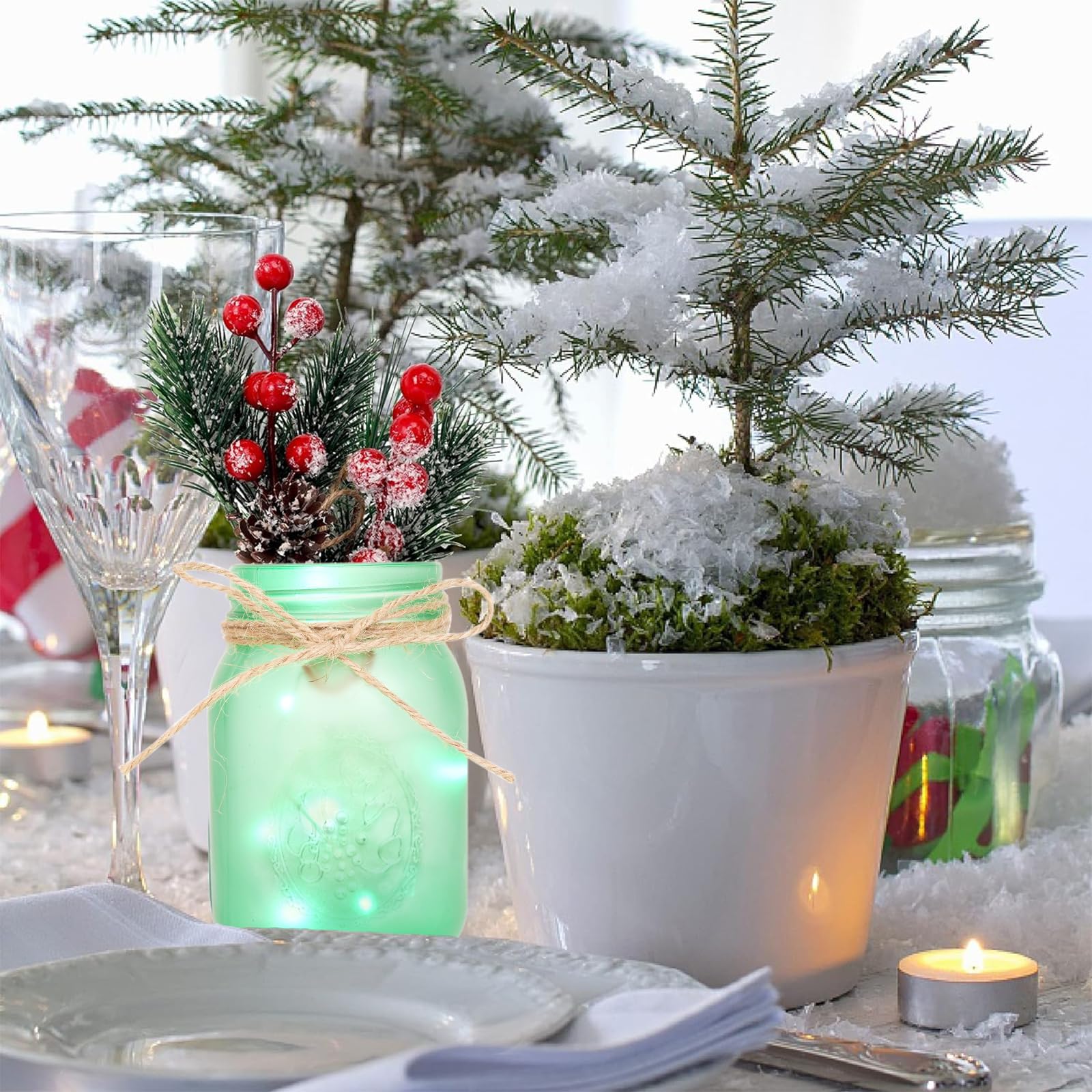 CNVOILA Christmas Centerpiece, Christmas Decor Mason Jars, Mantle Centerpiece Table Decorations, Holiday Table Centerpieces Bulk, Home Mantle Decor, Coffee Table Christmas Decor β 3PC