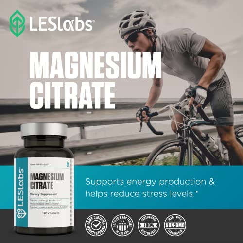 LES Labs Magnesium Citrate β Stress Relief, Restful Sleep, Heart Health, Metabolism, Nerve & Muscle Function β 750mg β Non-GMO Supplement β 120 Capsules