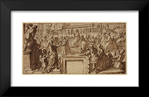 ArtDirect Cesare Nebbia 24x16 Black Modern Framed Art Print Titled Saint Charles Borromeo Entering The Town of Pavia: Design for a Wall Decoration