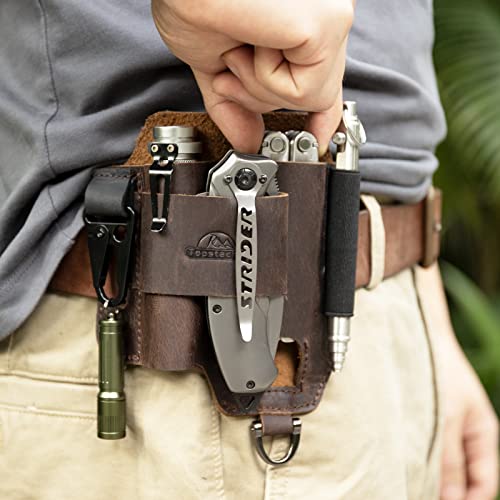 Topstache Leather Multitool Sheath,EDC Belt Organizer for Work and Daily Use,Leatherman Sheath,EDC Pocket Organizer for Flashlight and Multitool,Gifts for Men ,Leather Sheath for Multitool,Darkbrown