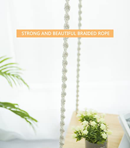 Amdermi Macrame Hanging Shelf Hanging Rope Shelf Indoor with Boho Lamp Shade Floating Square Shelves Decorative Shelf Table Holder Planter Display Rack Boho Home Decor. Ceiling Mount Rope Shelf