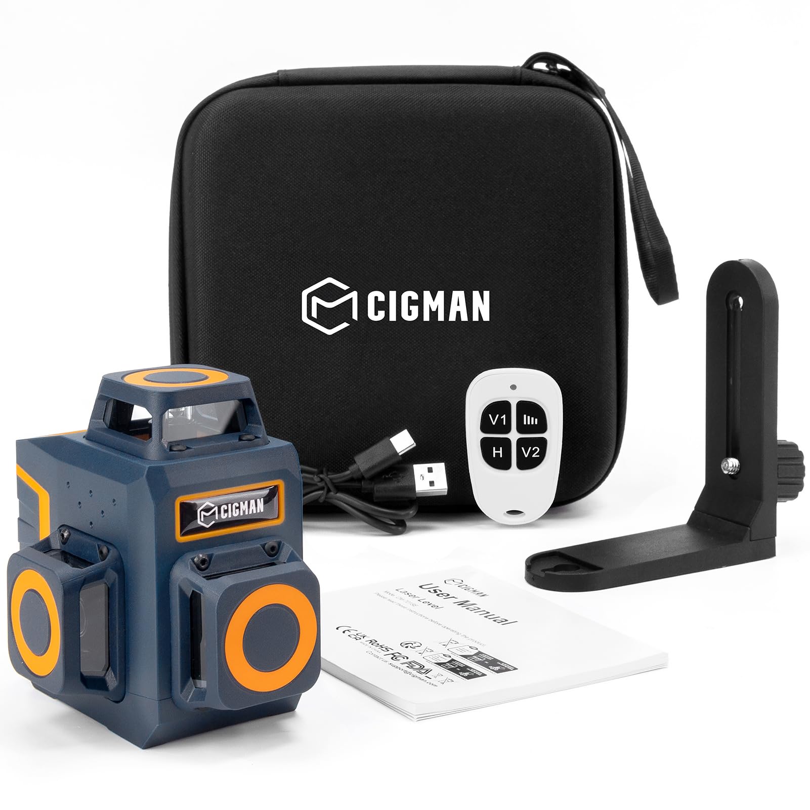 CIGMAN Laser Level 360 Self-leveling, Rechargeable 3X360° Laser Level for Picture Hanging, Construction Laser, Remote Control & Magnetic Bracket,100FT Working Distance, 701SE