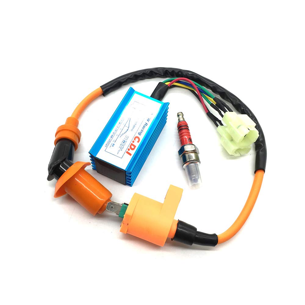 VRWEARE High Performance Motorcycle Racing 6pin CDI Ignition Coil Spark Plug Set Fit for Gy6 150cc 125cc 50cc 4-stroke Engines Scooter ATV Go Kart Moped Quad Pit Dirt Bike Cart