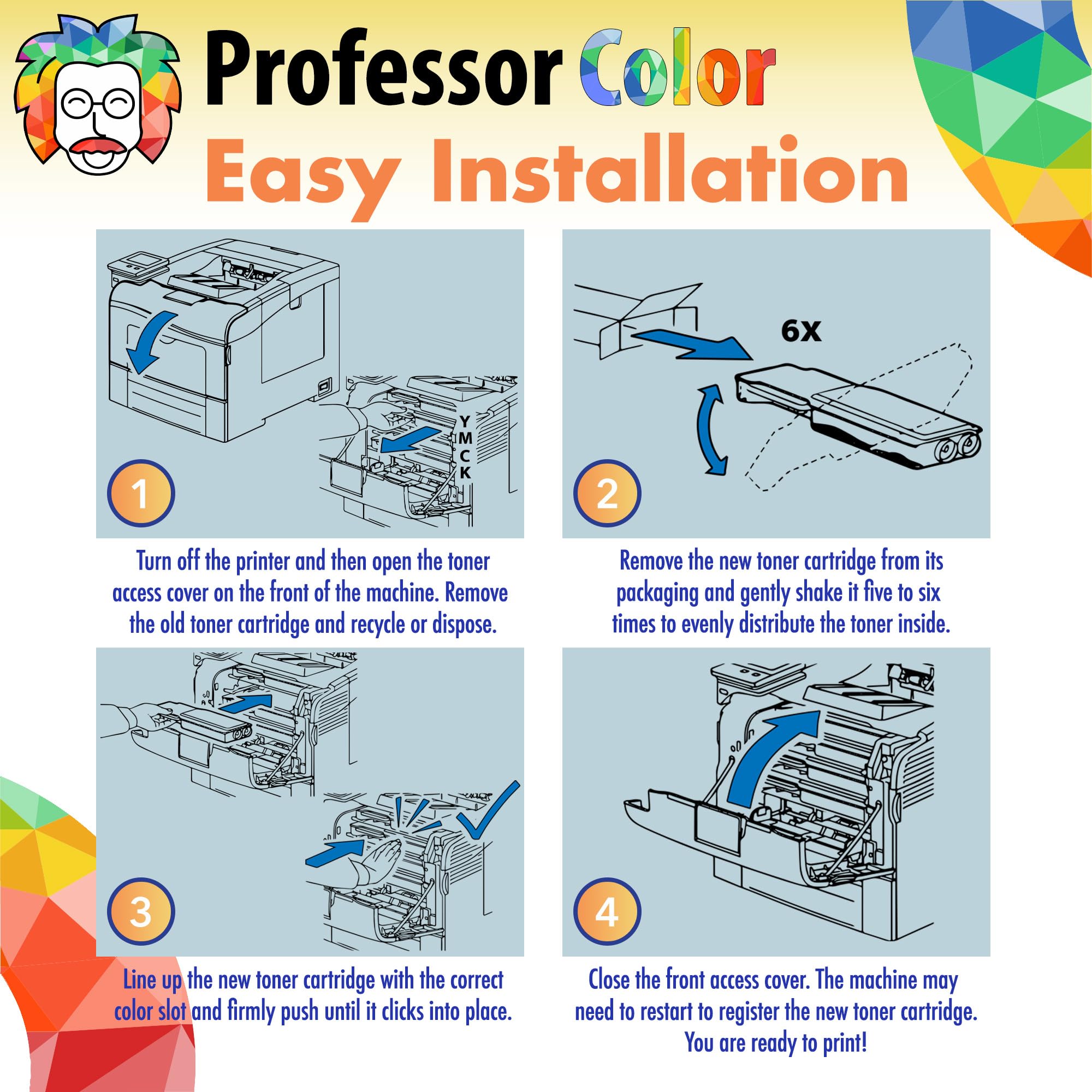Professor Color Re-Coded OEM Toner Cartridge Replacement for Xerox VersaLink C405 C400 C400D C400DN MFP C405DN C405N C405 | 106R03524 106R03525 106R03526 106R03527 - Extra High Yield 4 Pack