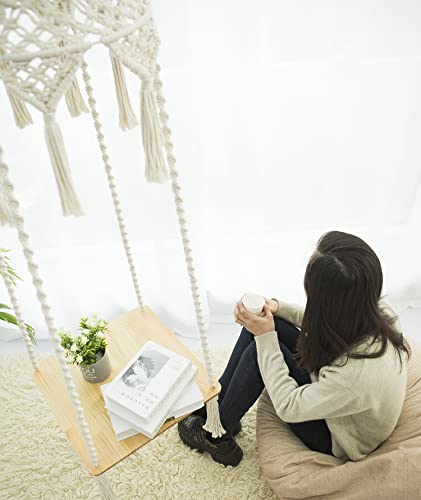 Amdermi Macrame Hanging Shelf Hanging Rope Shelf Indoor with Boho Lamp Shade Floating Square Shelves Decorative Shelf Table Holder Planter Display Rack Boho Home Decor. Ceiling Mount Rope Shelf