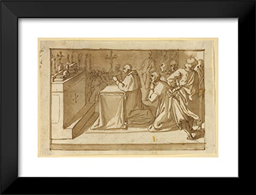 ArtDirect Cesare Nebbia 24x19 Black Modern Framed Art Print Titled Saint Charles Borromeo Venerating The Relics