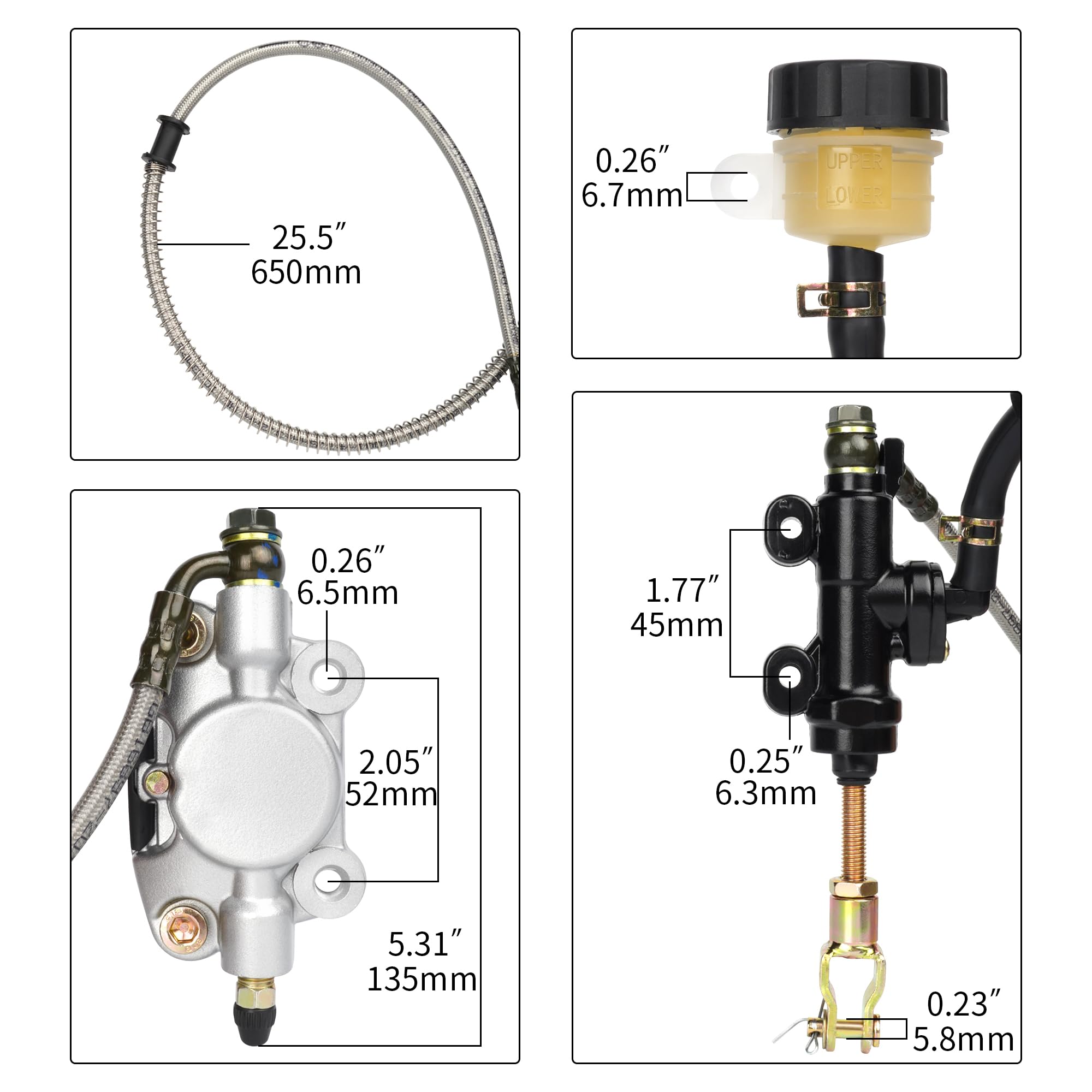 RUTU Rear Foot Disc Hydraulic Brake Master Cylinder Caliper Assembly for 150cc 200cc 250cc Chinese ATV Quad 4 Wheeler Dune Buggy Go Kart - Racing-Grade Pump Body, Double-Layer Brake Fluid Line