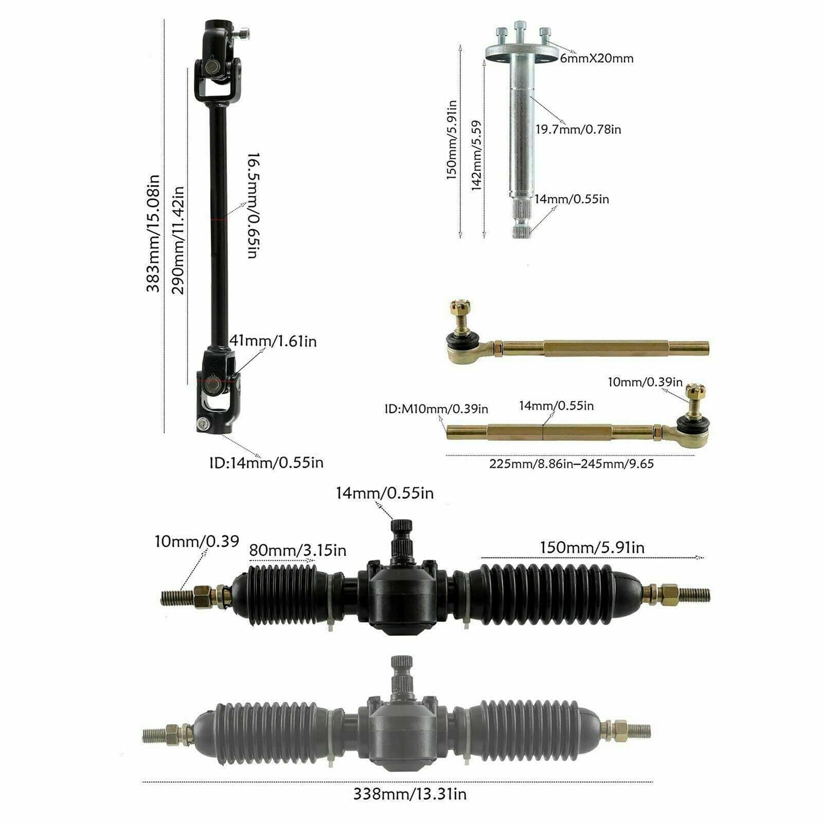 YC Yier 29" Go Kart Rear Live Axle Kit, 6" Complete Wheels Tires, T8F Sprocket, 3 Stud Hubs, Brake, Front Steering Wheel Gear Rack Shaft Assembly for DIY Drift Trike Parts ATV Quad Buggy Tricycle