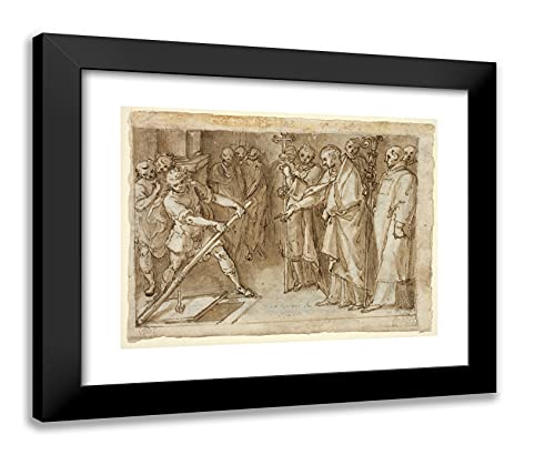 ArtDirect Cesare Nebbia 24x20 Black Modern Framed Art Print Titled Saint Charles Borromeo Supervising The Opening of a Crypt