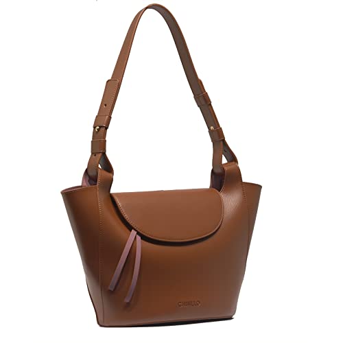 Chinllo Women Flip Tote Bag Fashion Leather Handbags Shoulder Bag with Adjustable Handle (Brown)