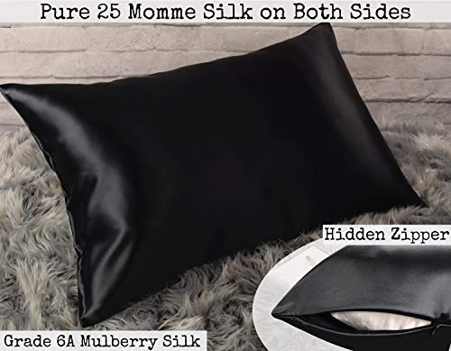 Celestial Silk 100% Silk Pillowcase for Hair Zippered Luxury 25 Momme Mulberry Silk Charmeuse Silk on Both Sides of Cover -Gift Wrapped- (Standard, Black)
