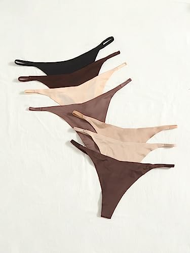 Verdusa Women's Seamless Thong 7pack No Show Underwear Panties Set Multi Nude Brown M