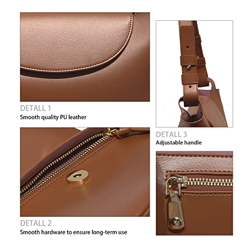 Chinllo Women Flip Tote Bag Fashion Leather Handbags Shoulder Bag with Adjustable Handle (Brown)