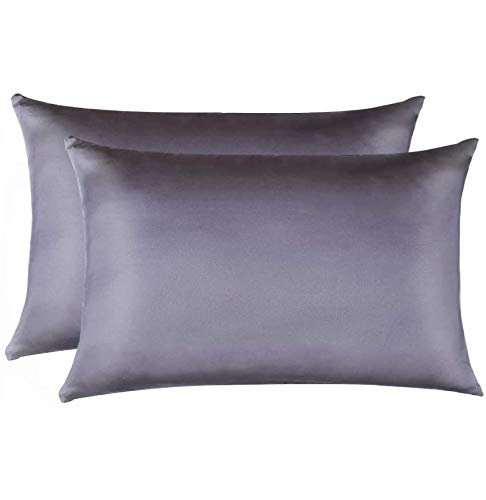 Jocoku 100% Mulberry Silk Pillowcases Set of 2 for Hair and Skin and Super Soft and Breathable Queen Size Nature Silk Pillowcases (Queen, Gray)