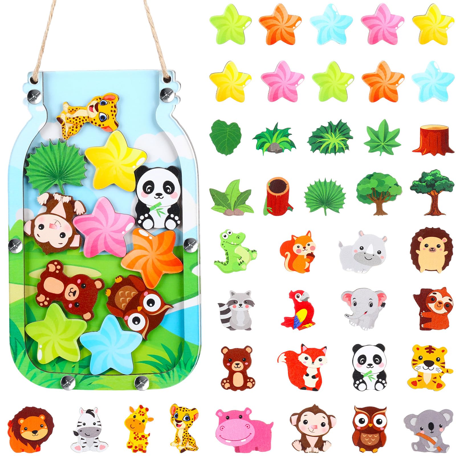 Treela Jungle Animal Reward Mason Jar for Kids Bulletin Board Reward Chart Set Sweet Toddlers Potty Training Jar Behavior Chart for Classroom Decor Responsibility Management Tool (7.87x4.72 Inch)