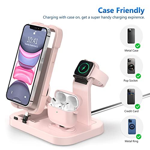 OLEBR Charging Station for Apple Multiple Devices, 3 in 1 Fast Charger Station Dock for iPhone Series 14/13/12/11/X/8 Plus, Charger Stand for iWatch Ultra 8 7 6 SE 5 4 3 2 1 with Adapter(Pink)