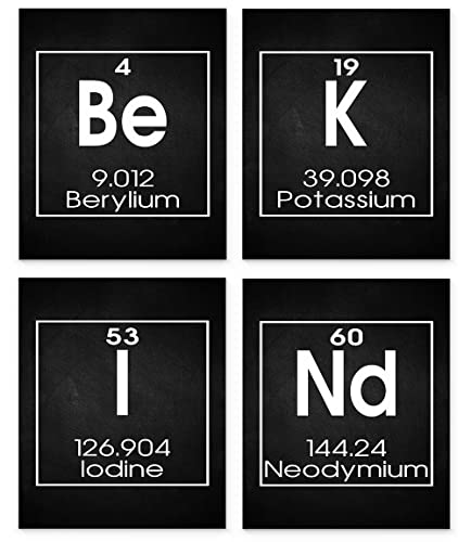 Be Kind Periodic Table of Elements Print, Set of FOUR 8"x10" Unframed Inspirational Science Poster, Chemistry Art Ideal for Science Lab, Classroom or Home Decor