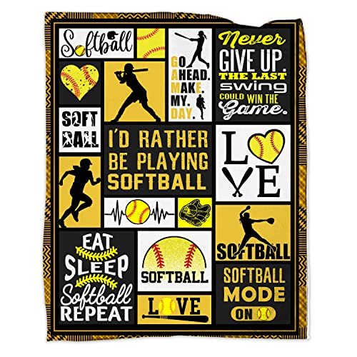 Softball Blanket 50''x60'' Softball Gift Blanket Super Soft Warm and Comfortable Throw Blanket for Fall Winter Spring All Season-1