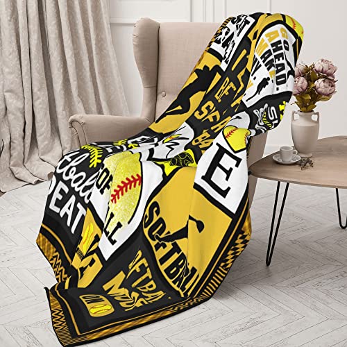 Softball Blanket 50''x60'' Softball Gift Blanket Super Soft Warm and Comfortable Throw Blanket for Fall Winter Spring All Season-1