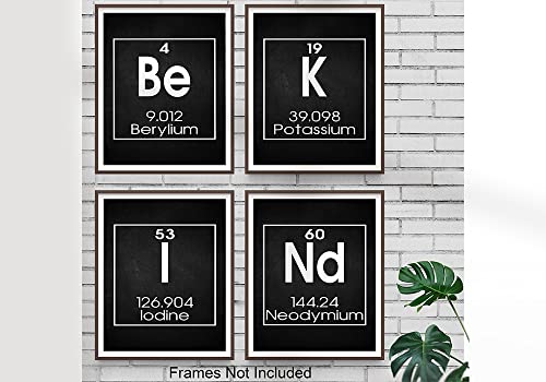 Be Kind Periodic Table of Elements Print, Set of FOUR 8"x10" Unframed Inspirational Science Poster, Chemistry Art Ideal for Science Lab, Classroom or Home Decor