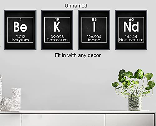 Be Kind Periodic Table of Elements Print, Set of FOUR 8"x10" Unframed Inspirational Science Poster, Chemistry Art Ideal for Science Lab, Classroom or Home Decor