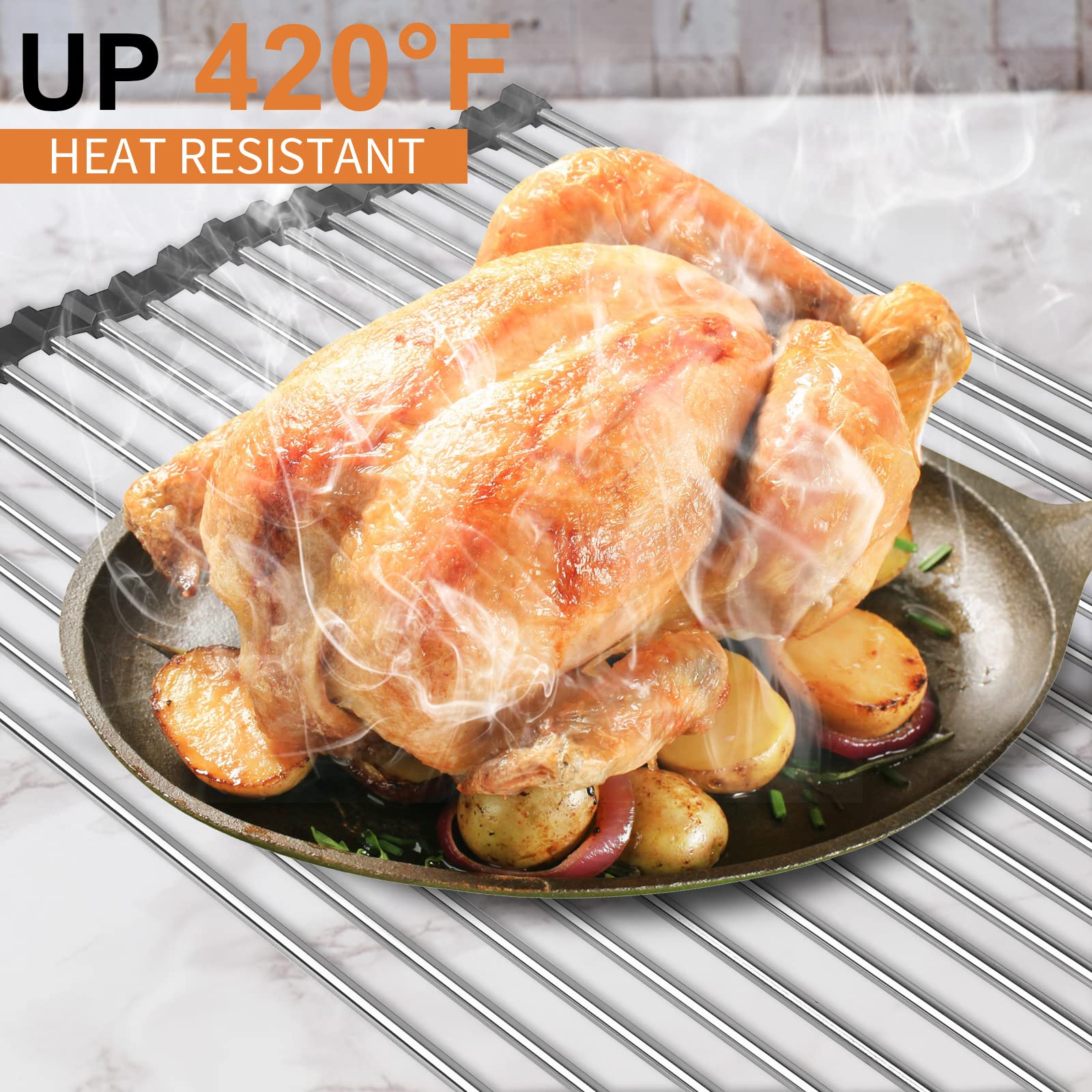 Techsea roll-up-Dish Drying Rack,Multipurpose Heat Resistant Over-The-Sink Dish Drying Rack, Stainless Steel Kitchen Sink Drying Rack