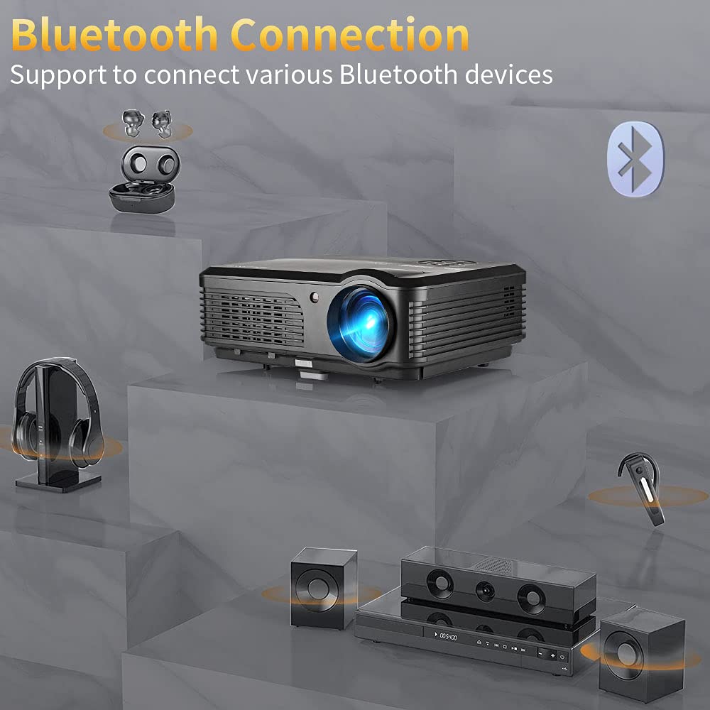 [-$151] 1080P Projector with WiFi Bluetooth, HD Outdoor Movie Projector Android OS 7500Lm Home Theater Support 4D Keystone/Zoom/200” Display Compatible with Phone/PC/Fire Stick/DVD/PS5/HDMI/USB