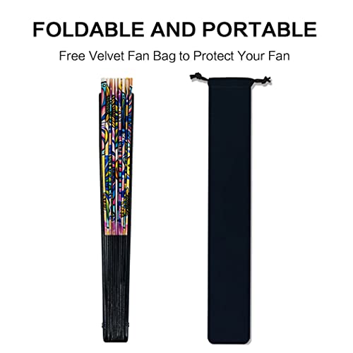Raveahem UV Glow Rave Fan, Bamboo Folding Clack Hand Fan for Men Women (Butterfly, Large 13")
