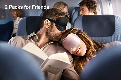 Luxtude Eye Mask for Sleeping, 1OO% Mulberry Silk Sleep Mask, Super Soft Satin Sleep Mask, Satin Eye Masks for Sleeping Blockout, Blindfold, Night Mask, Eye Cover, Eye Shades for Women Men, 2 Pack
