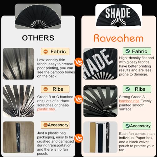 Raveahem UV Glow Rave Fan, Bamboo Folding Clack Hand Fan for Men Women (Butterfly, Large 13")