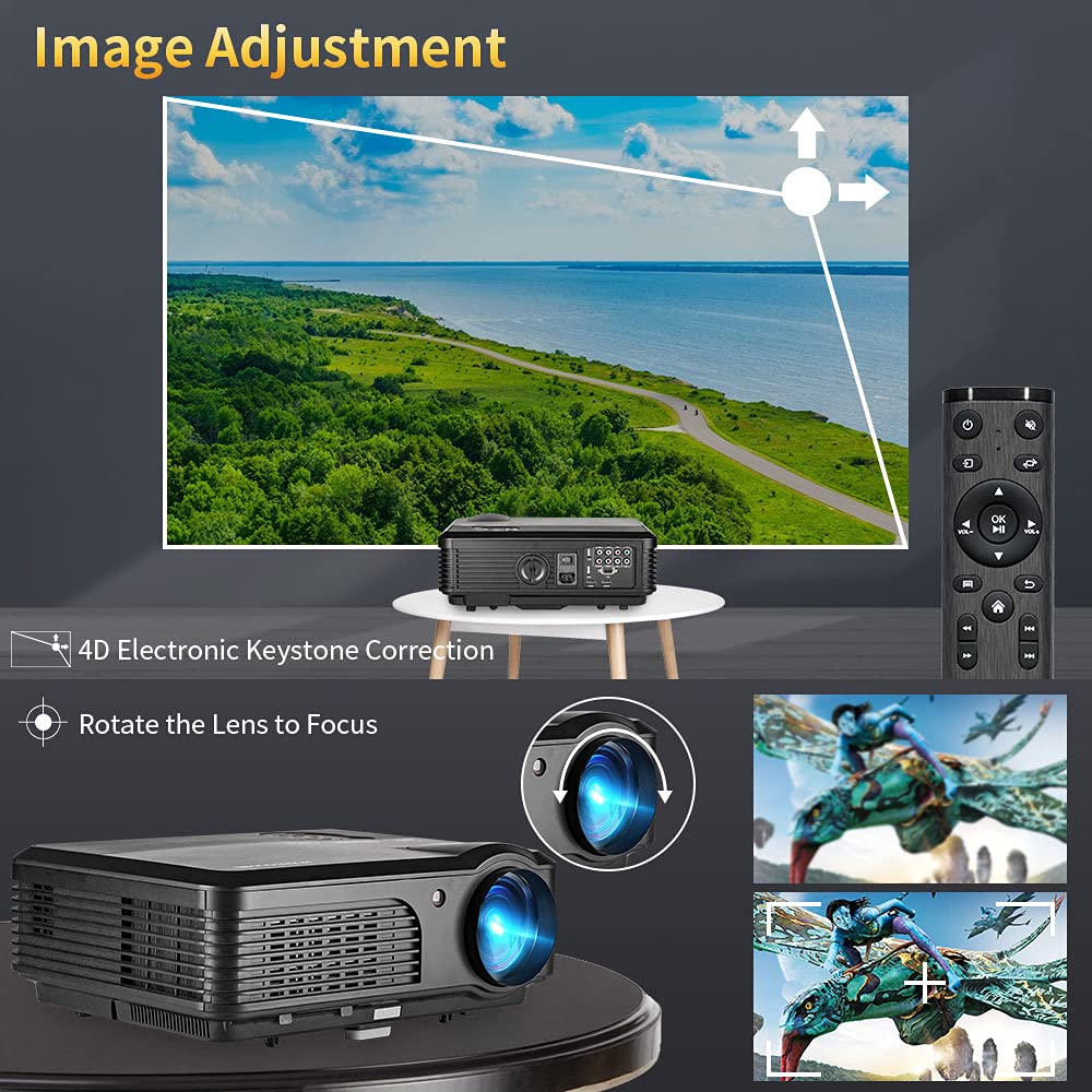 [-$151] 1080P Projector with WiFi Bluetooth, HD Outdoor Movie Projector Android OS 7500Lm Home Theater Support 4D Keystone/Zoom/200” Display Compatible with Phone/PC/Fire Stick/DVD/PS5/HDMI/USB