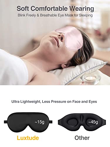 Luxtude Eye Mask for Sleeping, 1OO% Mulberry Silk Sleep Mask, Super Soft Satin Sleep Mask, Satin Eye Masks for Sleeping Blockout, Blindfold, Night Mask, Eye Cover, Eye Shades for Women Men, 2 Pack