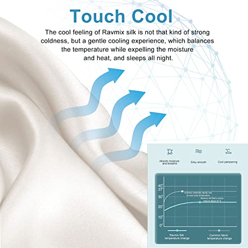 Ravmix Silk Pillowcase for Hair and Skin 21 Momme with Hidden Zipper, Both Sides Silk, 1PCS, Standard Size 20×26 inches, Undyed Ivory White