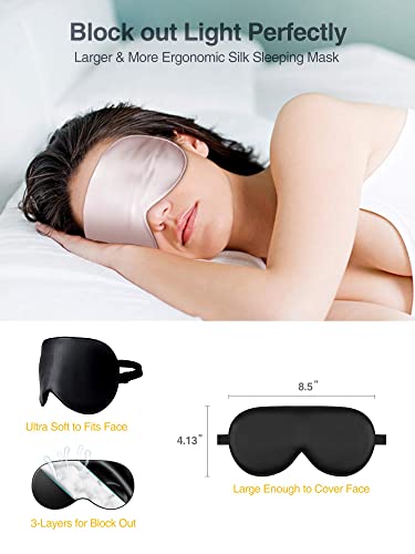 Luxtude Eye Mask for Sleeping, 1OO% Mulberry Silk Sleep Mask, Super Soft Satin Sleep Mask, Satin Eye Masks for Sleeping Blockout, Blindfold, Night Mask, Eye Cover, Eye Shades for Women Men, 2 Pack
