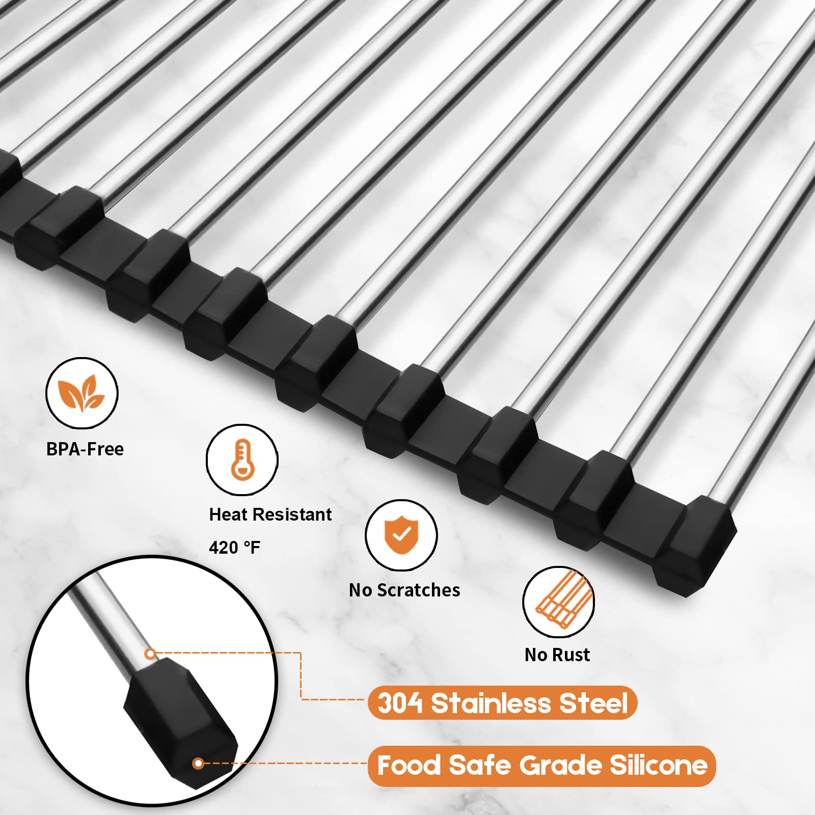 Techsea roll-up-Dish Drying Rack,Multipurpose Heat Resistant Over-The-Sink Dish Drying Rack, Stainless Steel Kitchen Sink Drying Rack