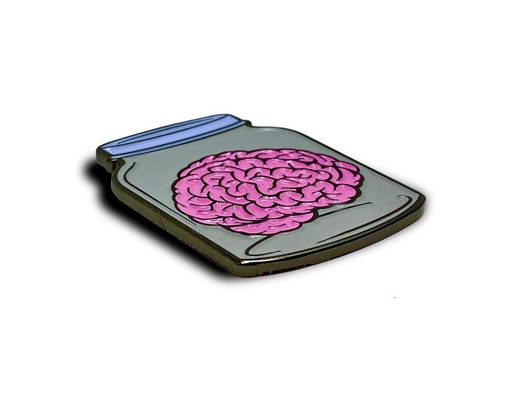 BRAIN IN A JAR PIN - Novelty Funny Brain in a Mason Jar, Cute Enamel Lapel PIN, GREY - 3 cm x 2.7 cm