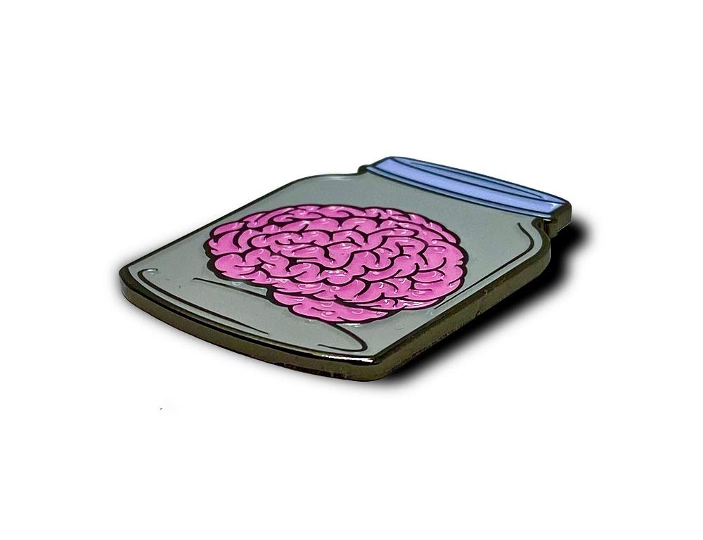 BRAIN IN A JAR PIN - Novelty Funny Brain in a Mason Jar, Cute Enamel Lapel PIN, GREY - 3 cm x 2.7 cm