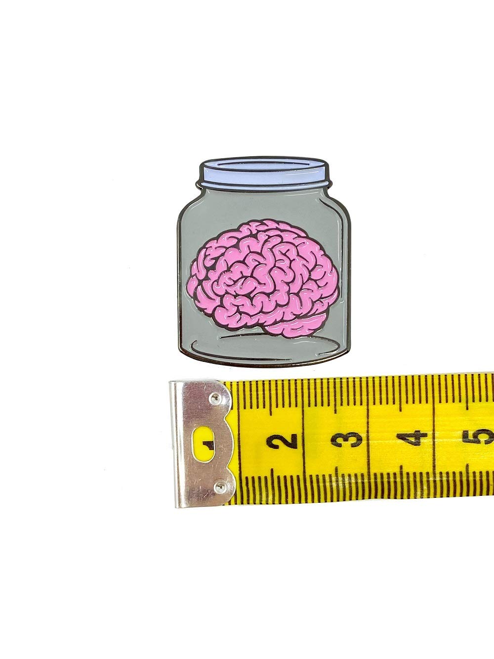 BRAIN IN A JAR PIN - Novelty Funny Brain in a Mason Jar, Cute Enamel Lapel PIN, GREY - 3 cm x 2.7 cm